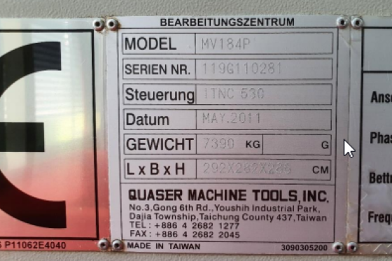 QUASER - MV184P 3-axis CNC machine (VMC) used | Mach4Metal