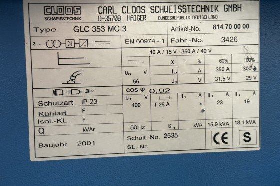 CLOOS - GLC 353 MC3 - CK98A Welding machine used | Mach4Metal