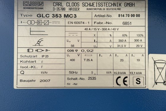 CLOOS - GLC 353 MC3 - CK98A Welding machine used | Mach4Metal
